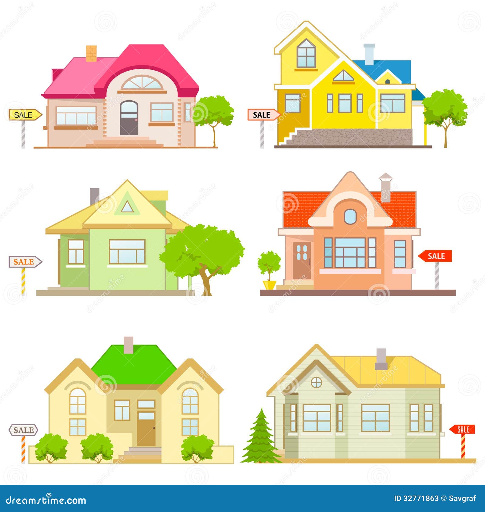 Six vector houses for sale stock vector. Illustration of home - 32771863