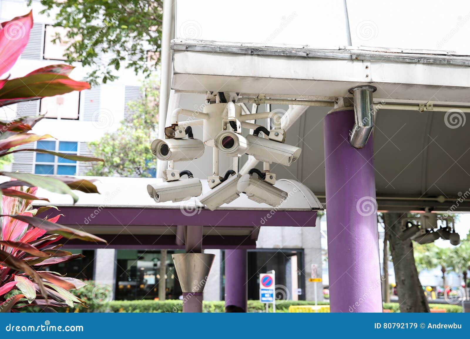 Six Video Cameras Installed on the Street are Surveillance. Stock Image ...