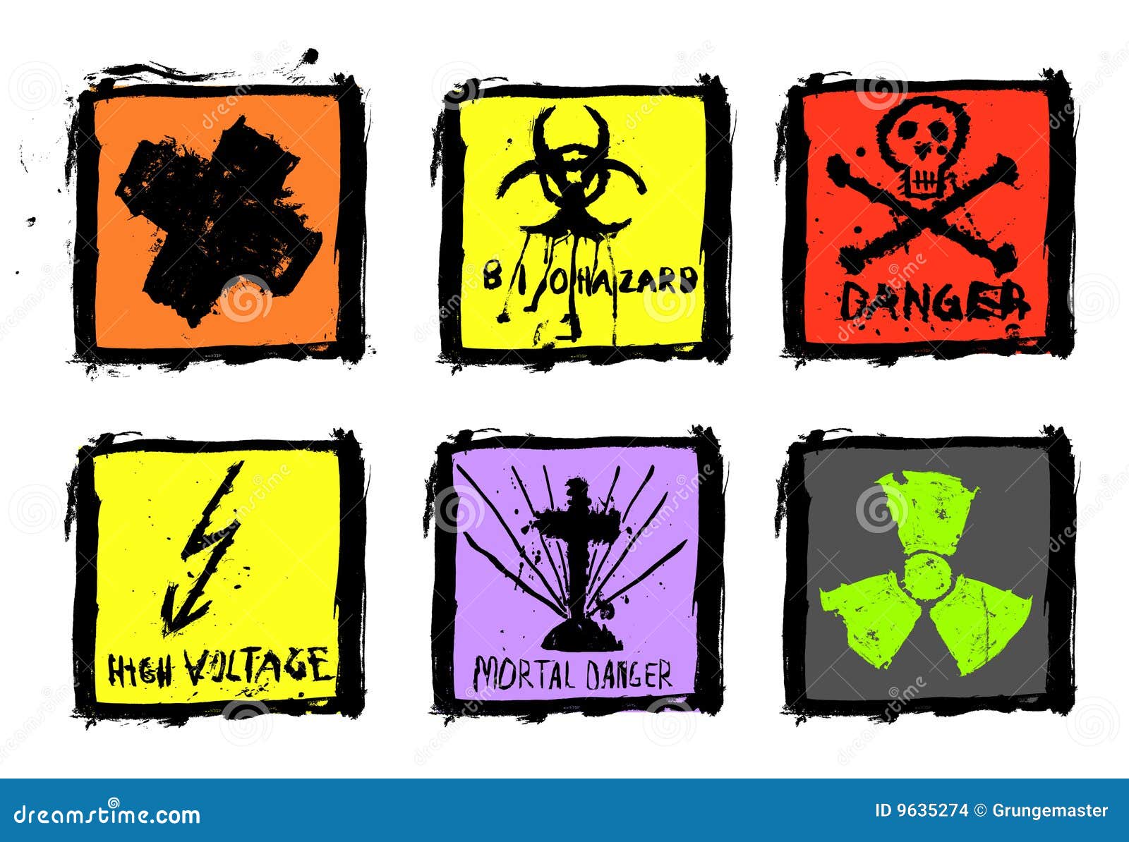 Six Warning Signs,grungy,vector Eps Stock Vector - Illustration of ...