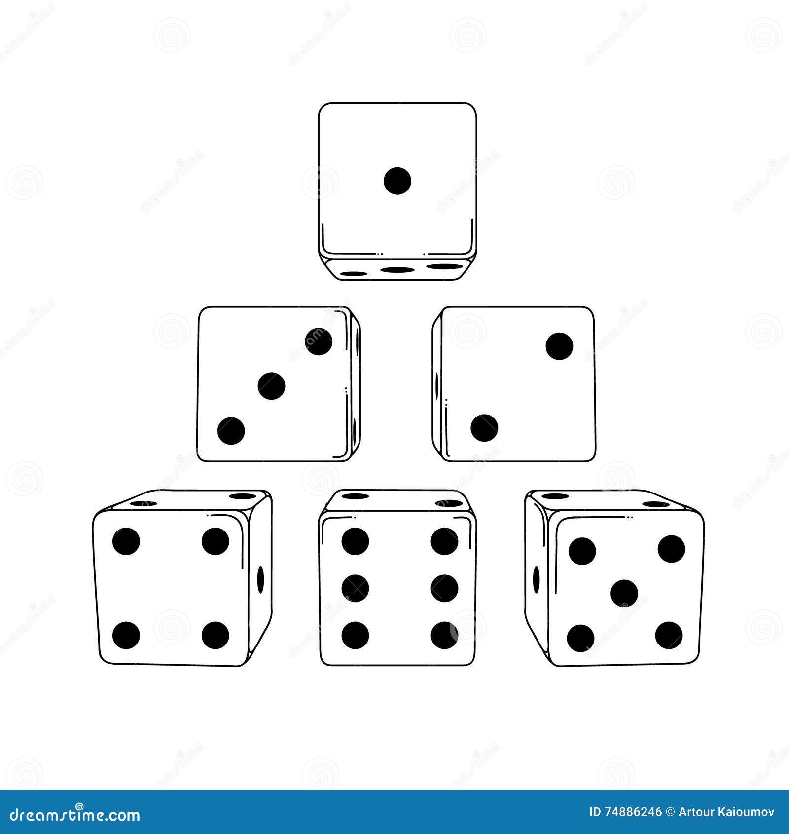 Six White Cartoon-style Dice Cubes Stock Vector - Illustration of ...