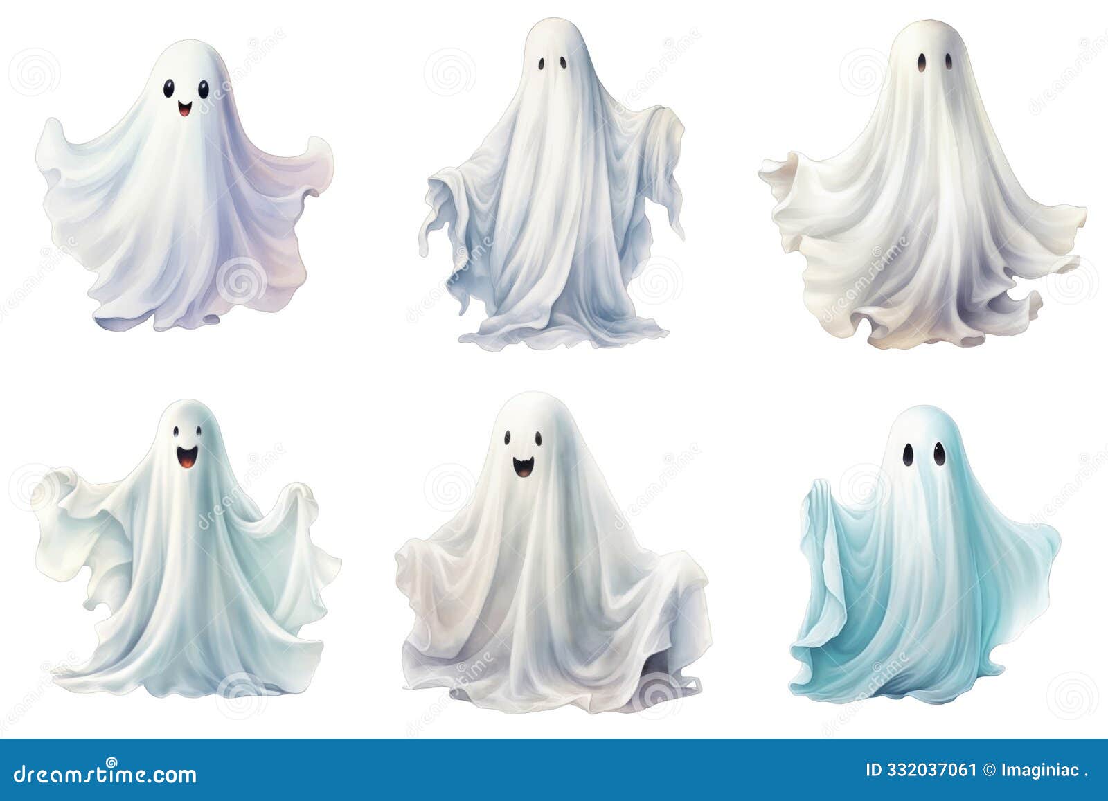White Ghosts And Phantoms On Blue Background Doodle Pattern. Funny ...