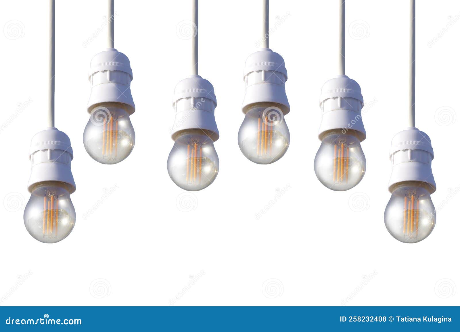 Six White Light Bulbs Hanging from Wires. Stock Illustration ...