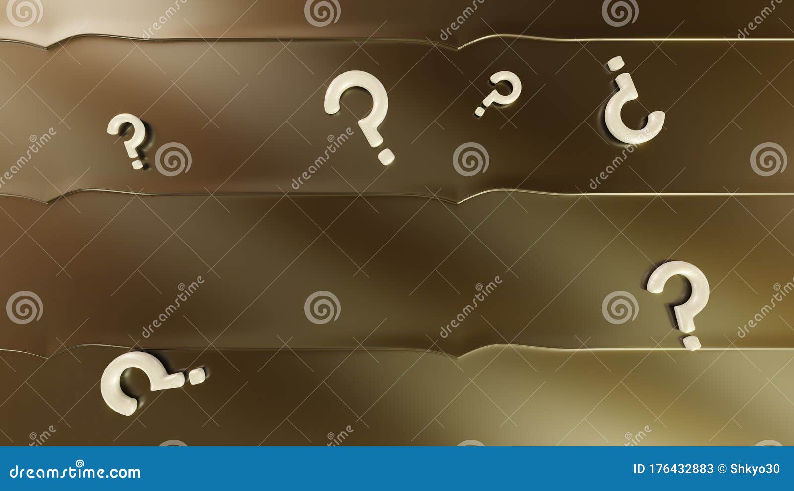 Six White Question Mark Put on a Golden Metallic Surface with Small ...
