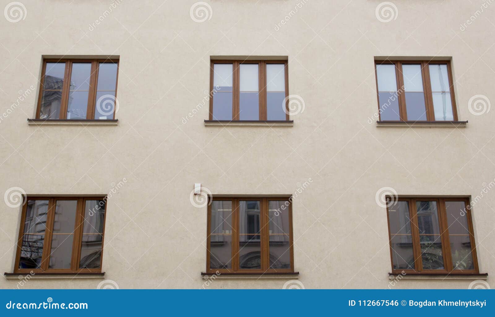 Six Windows on the Facade of the Red Old House Stock Photo - Image of ...