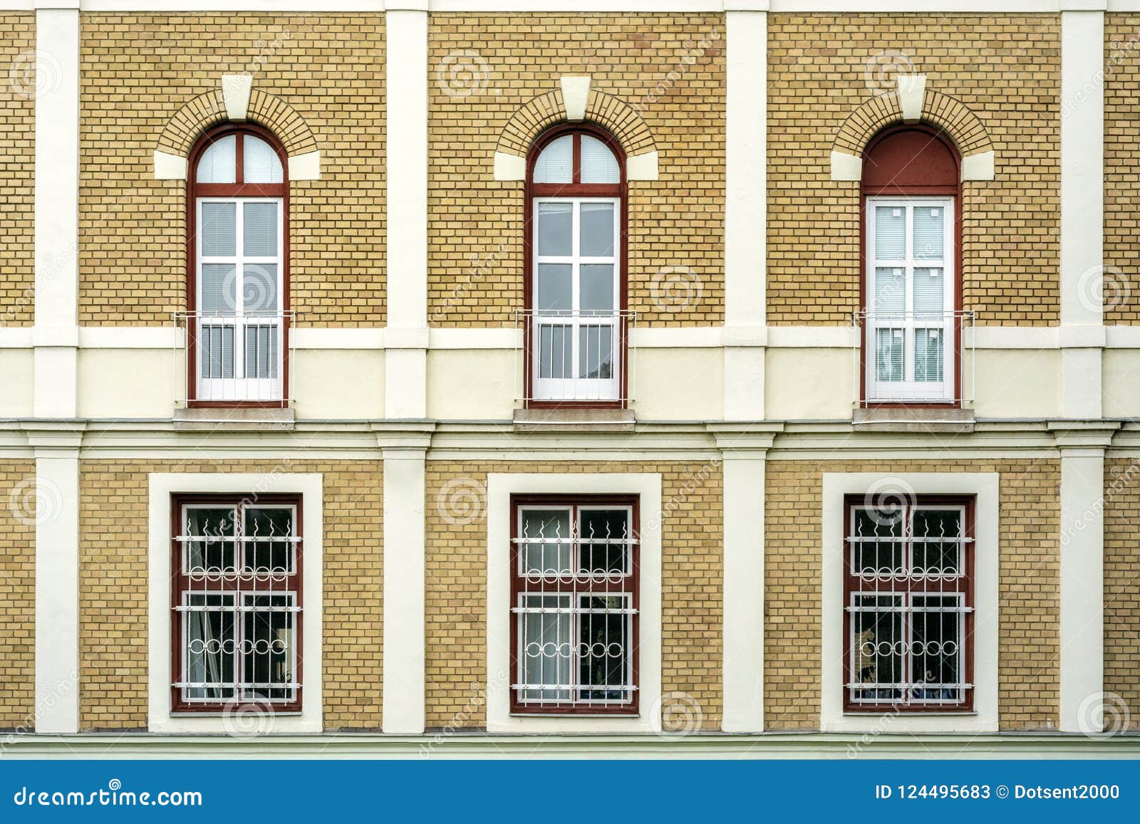 Six windows on the wall. stock image. Image of balcony - 124495683