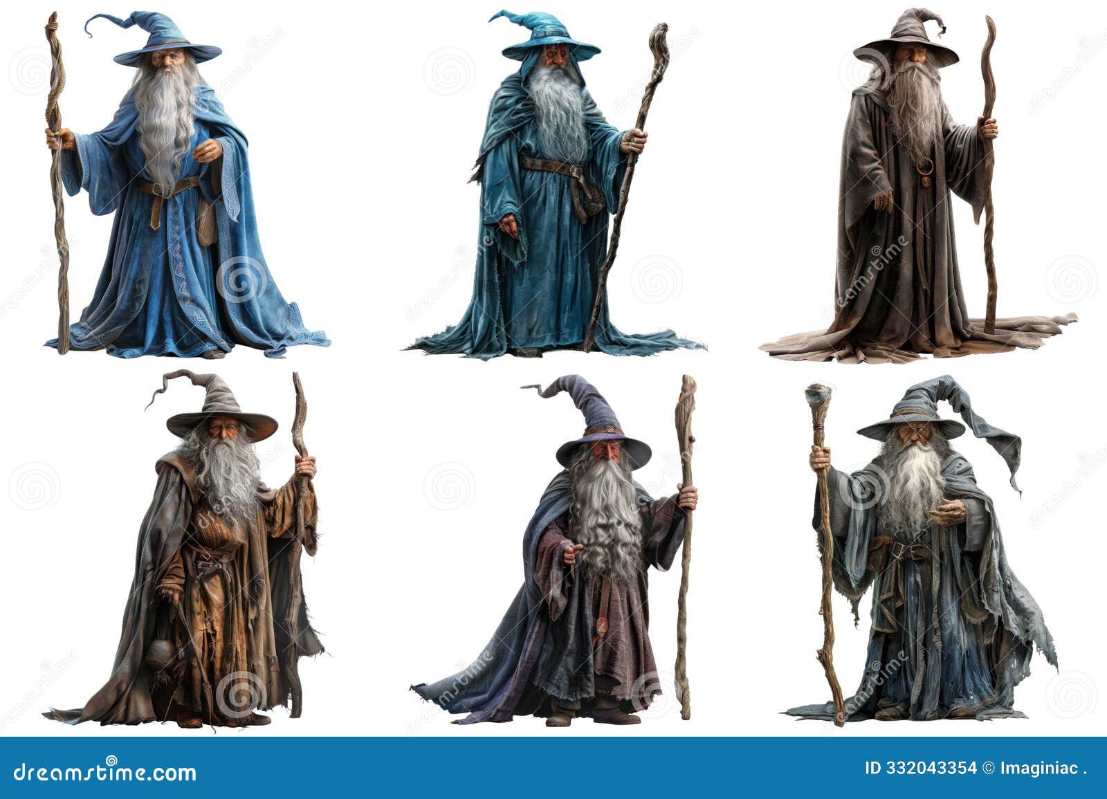 Six Wizards In Posed Standings, Each Holding A Staff Stock Photo ...