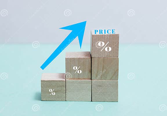 Six Wooden Cubes with Percentage Signs and Arrow Going Up, Price ... Six Wooden Cubes with Percentage Signs and Arrow Going Up, Price ...