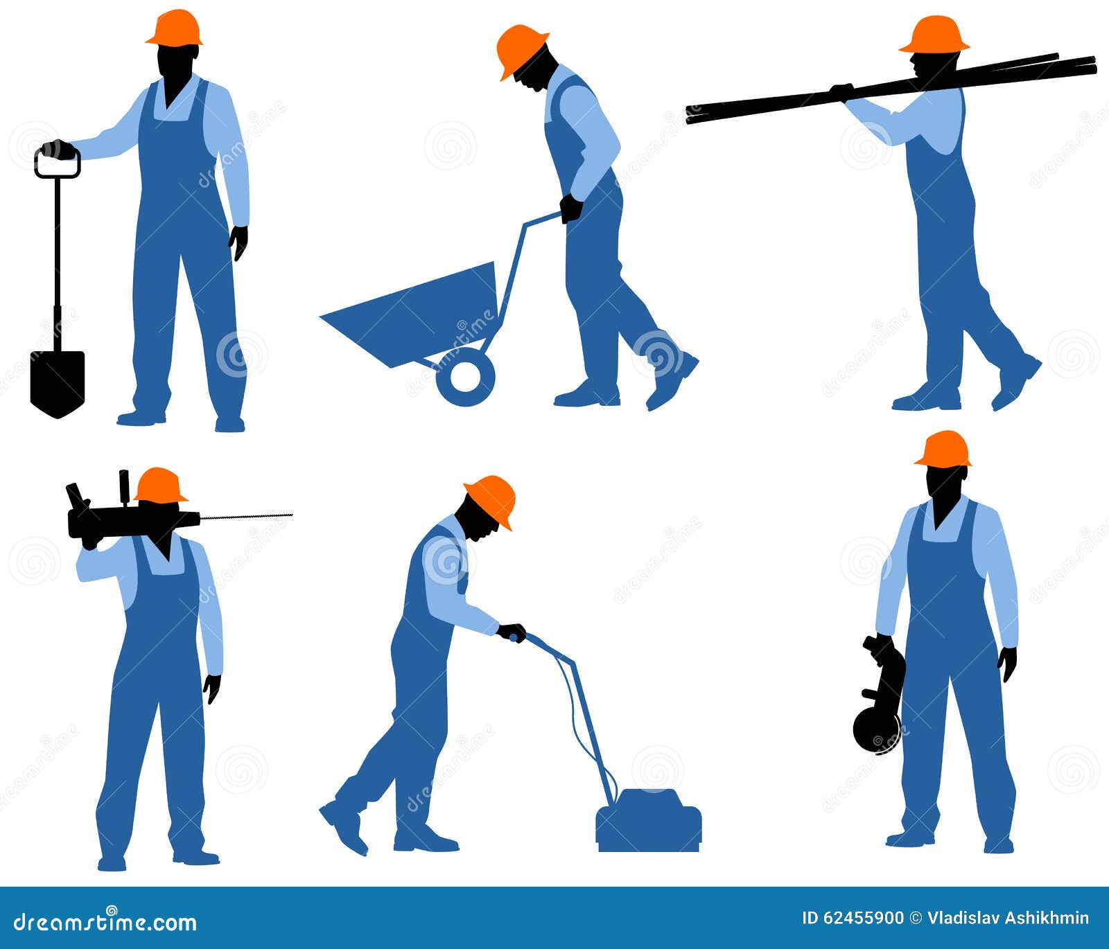 Six workers silhouettes stock vector. Illustration of vector - 62455900