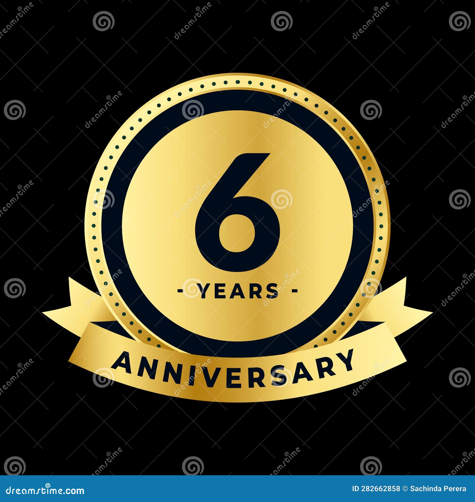 Six Years Anniversary Celebration Gold and Black Isolated Vector Stock ...