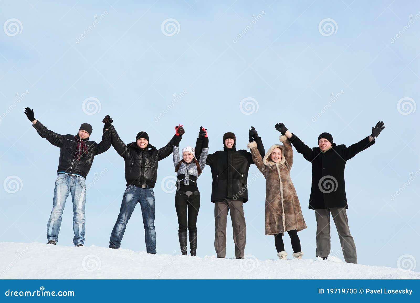 Six Young People Hold on Hands Stock Photo - Image of fellow, look ...