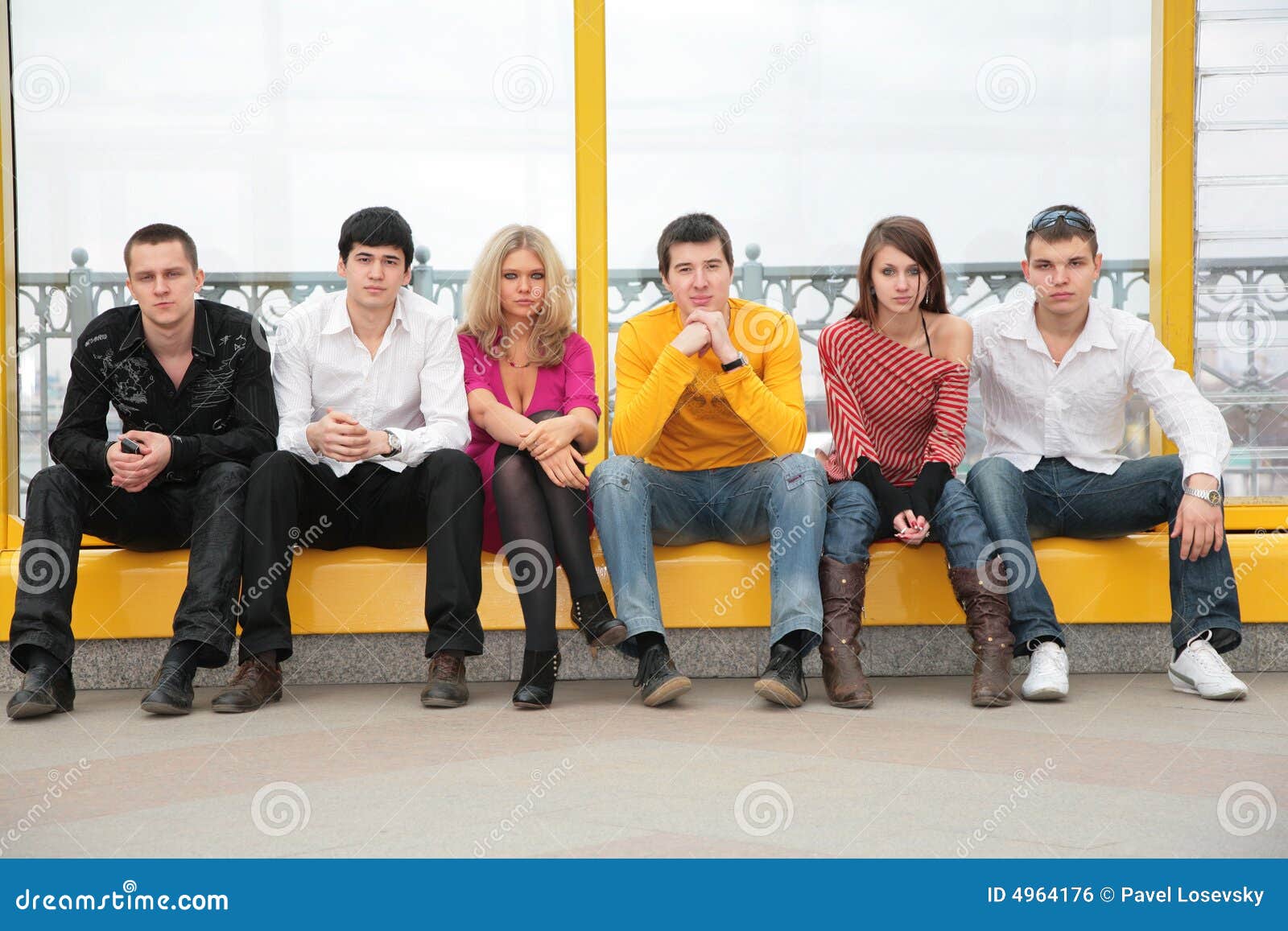 Six young persons sit stock photo. Image of female, casual - 4964176