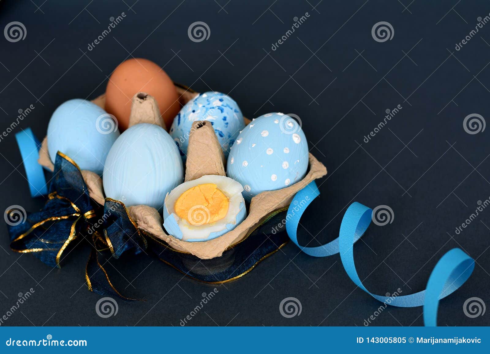 Sixpack of Light Blue Colored Easter Eggs Decorated with Ribbons Stock ...