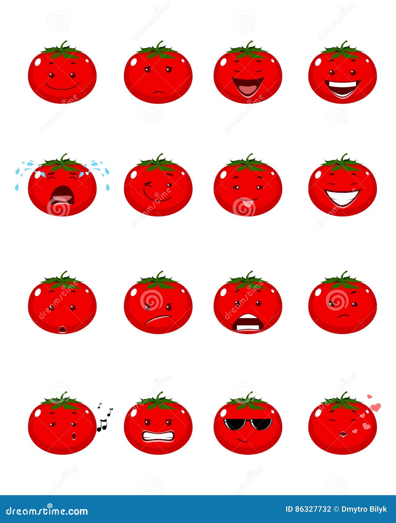 Sixteen tomatoes emojis stock vector. Illustration of cartoon - 86327732