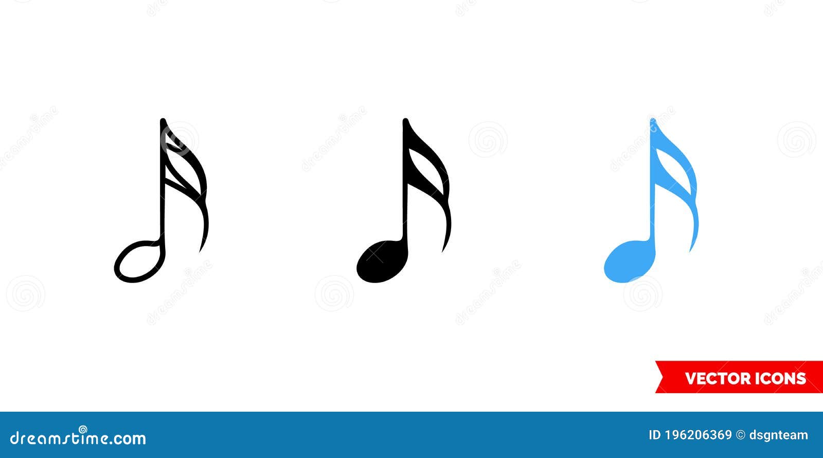 Sixteenth Note Icon Of 3 Types Color, Black And White, Outline ...