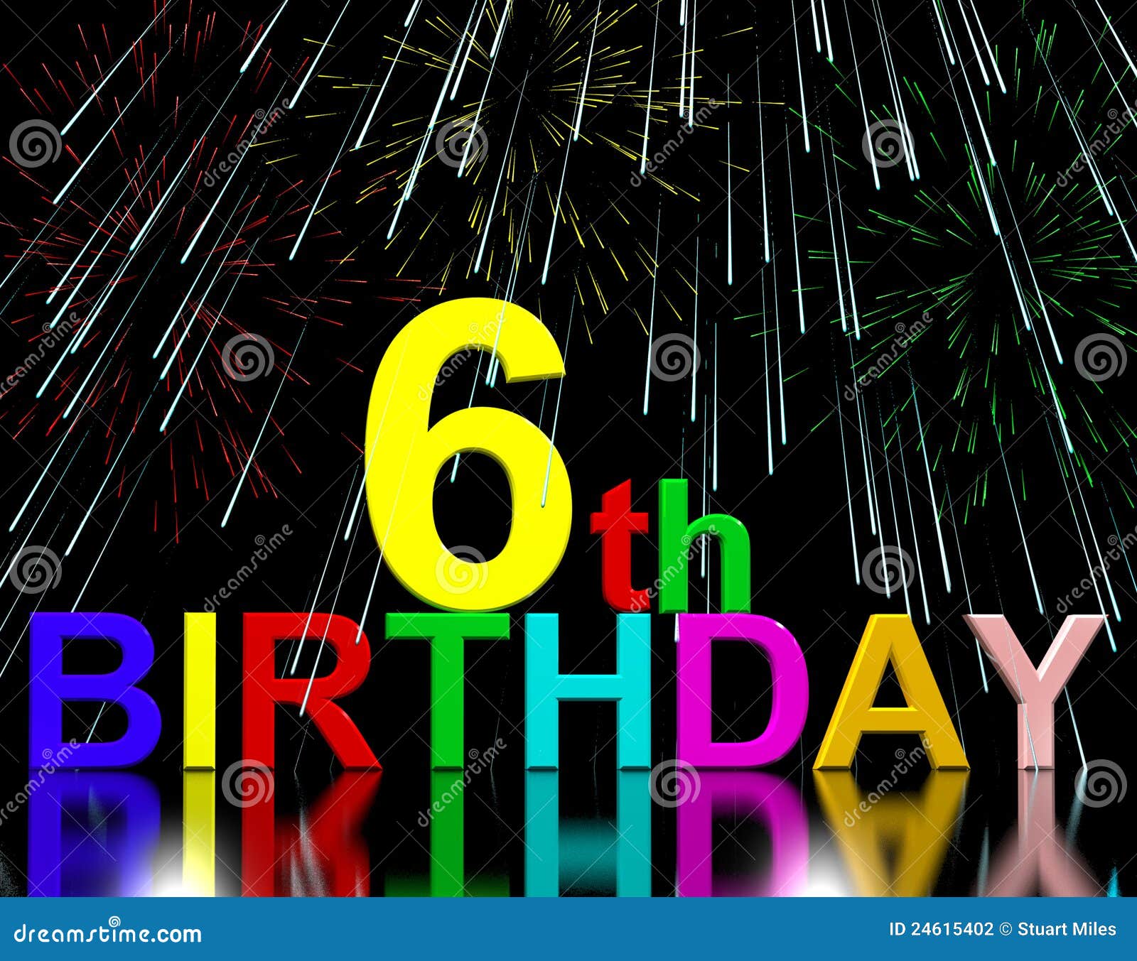 Sixth or 6th Birthday Celebrated with Fireworks Stock Illustration ...