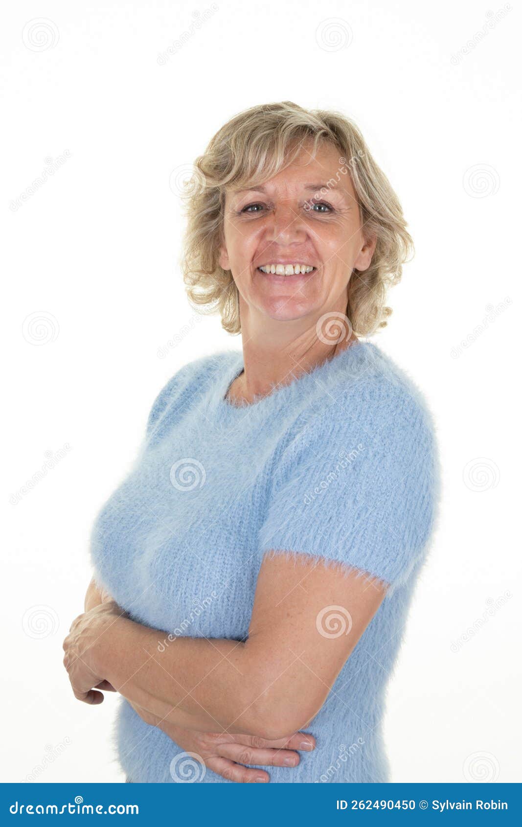 Sixties Blonde Beautiful Happiness Smile Senior Woman Crossing Arms