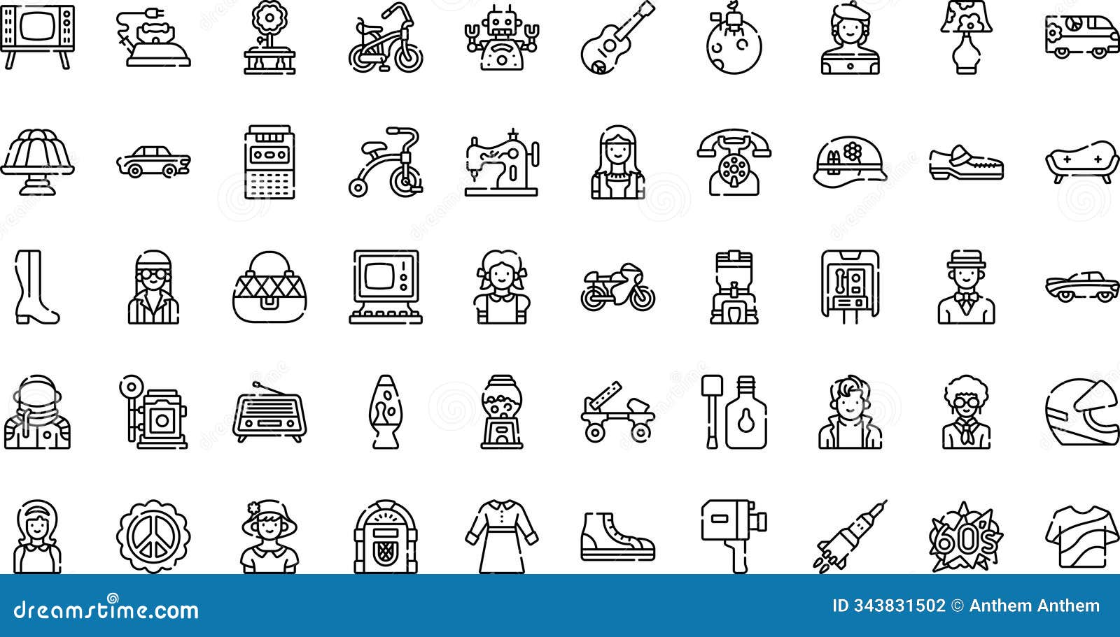 Sixties Icons High-Quality Vector Icons Collection with Editable Stroke ...