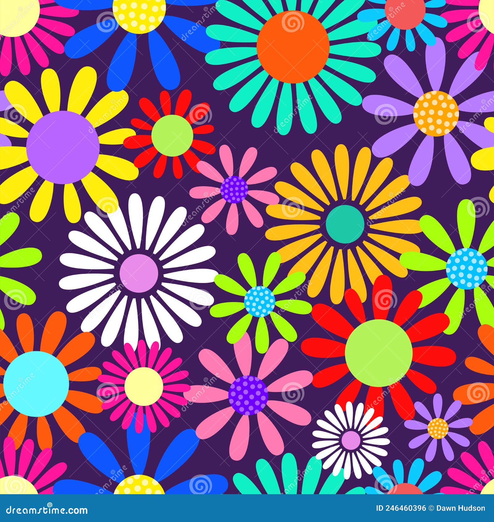 Sixties Retro Daisy Flower Flat Surface Pattern Stock Vector ...