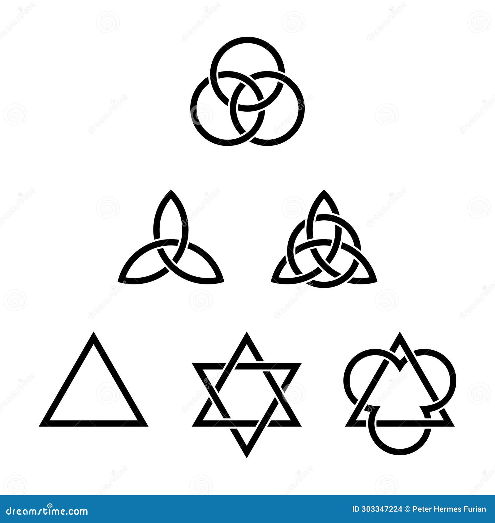 Six Trinity Symbols, Formed by Triangles, Triquetras, and Circles Stock ...