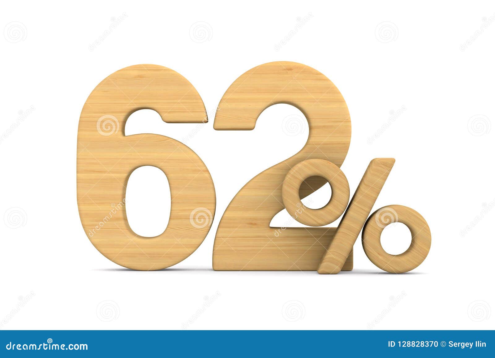 Sixty Two Percent On White Background. Isolated 3D Illustration ...