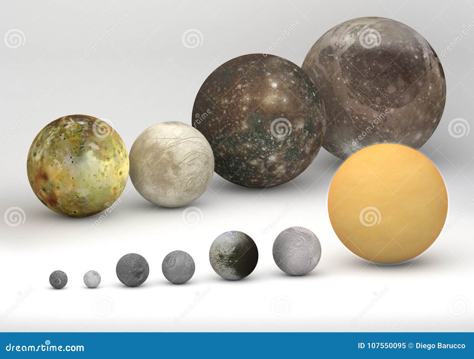 Size Comparison between Saturn and Jupiter Moons Stock Illustration ...