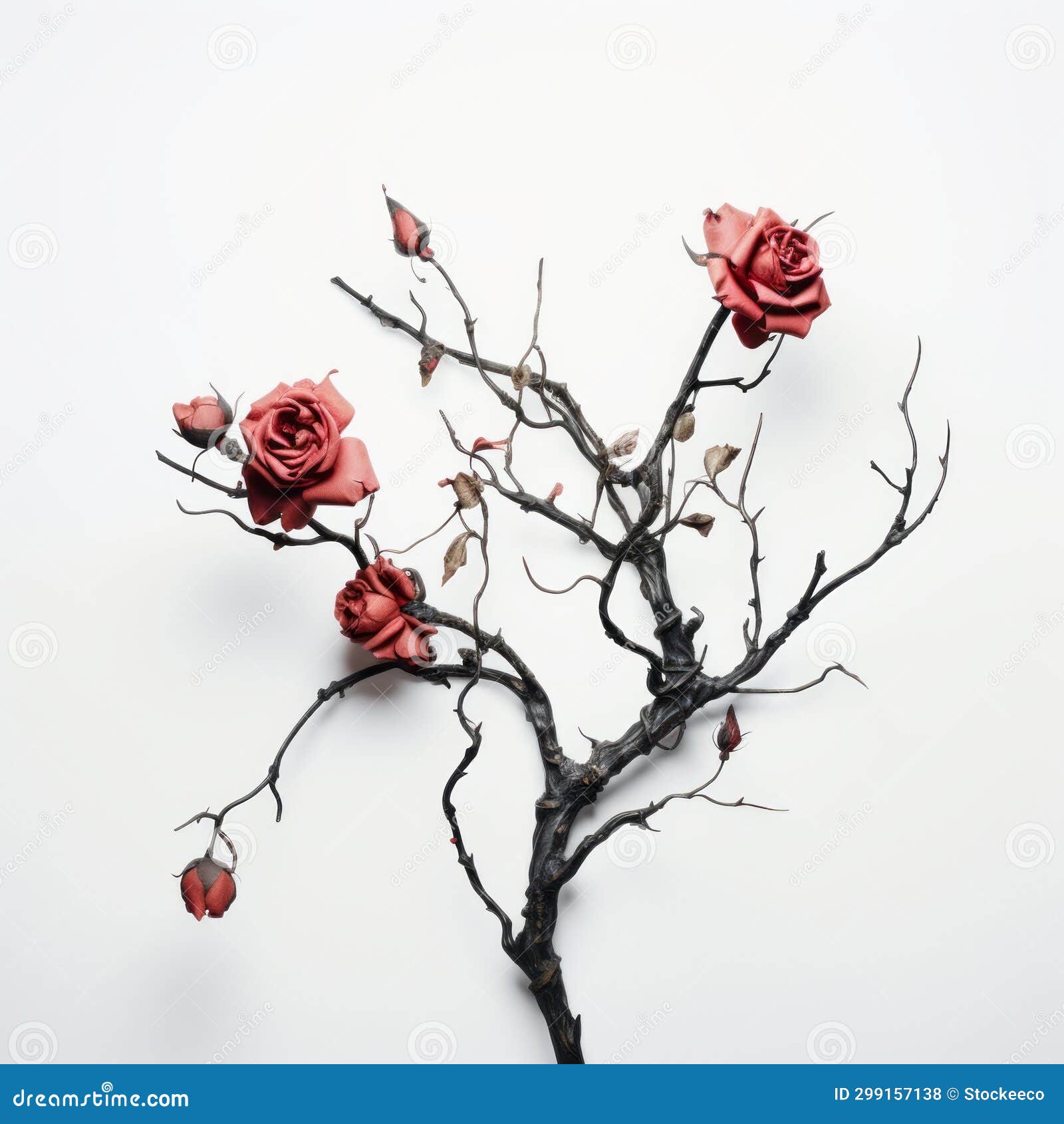 Surrealistic Rubber Rose Installation on White Background Stock ...