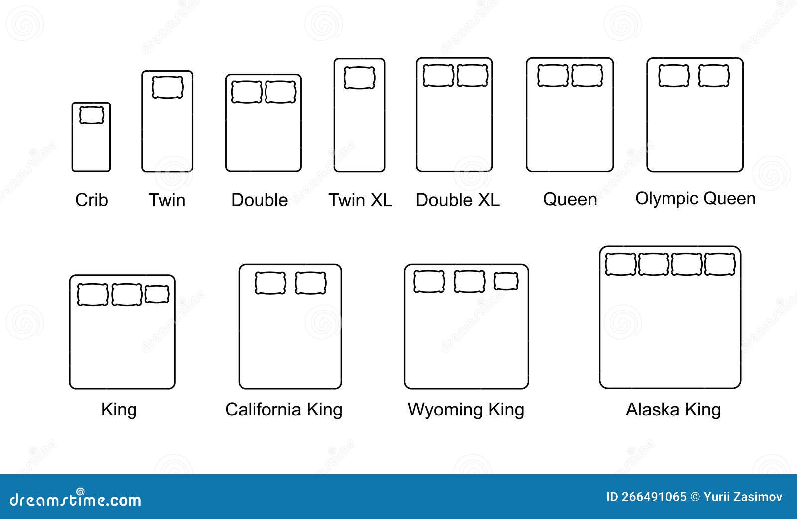 Sizes of Beds and Mattresses. Line Icons of Mattresses with Dimensions ...