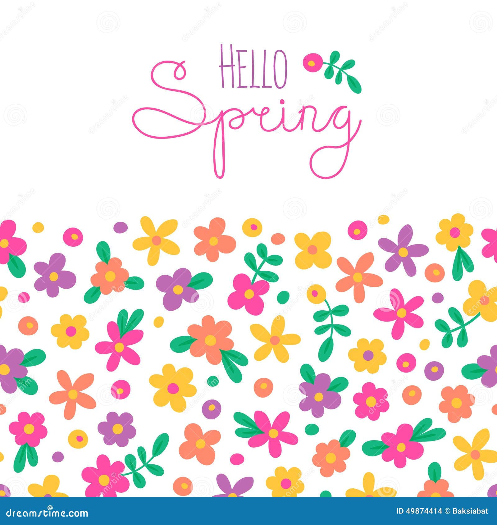 Sizon Card Hello Spring with Cute Flowers Stock Vector - Illustration ...