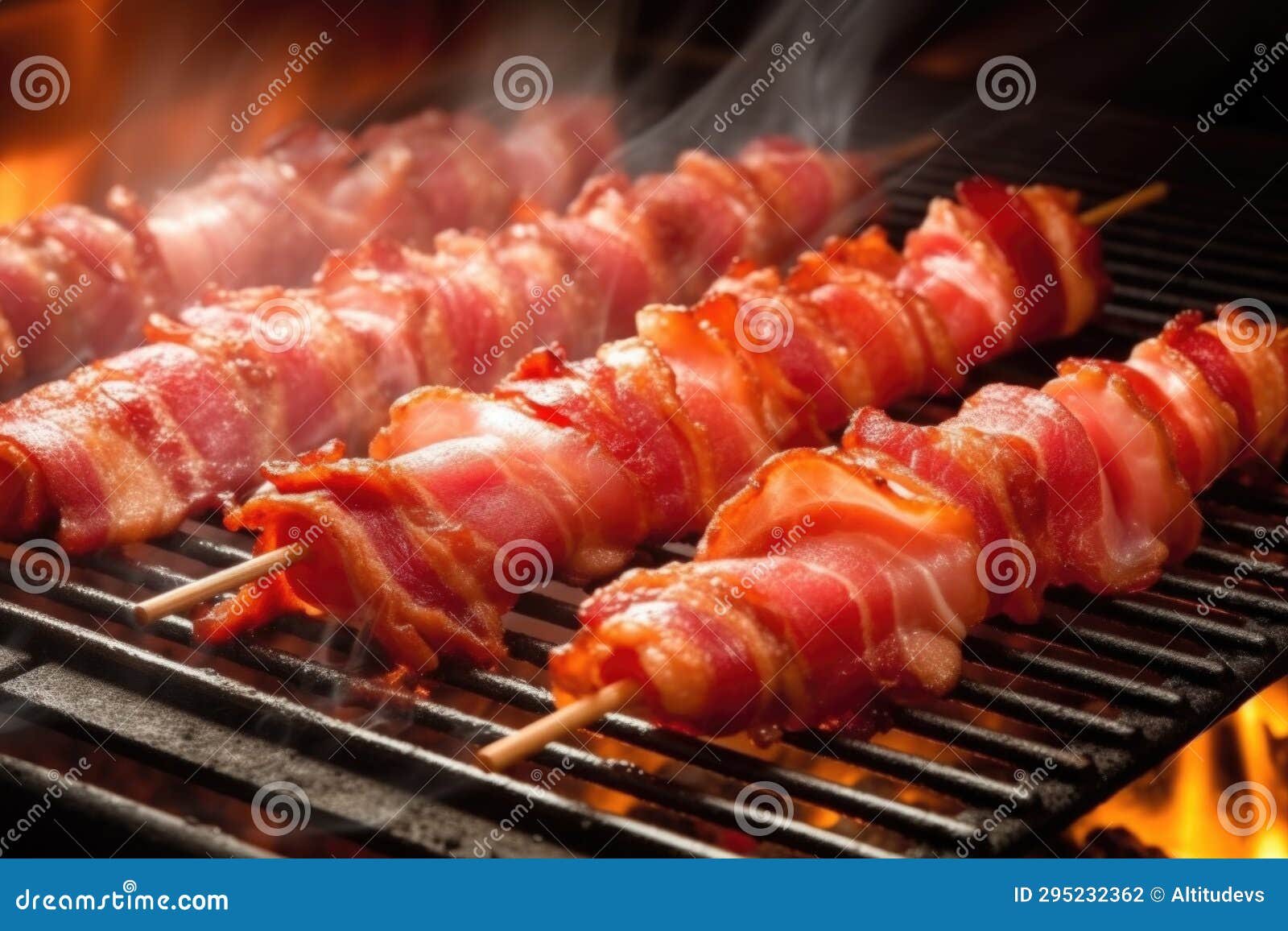 Sizzling Bacon Skewers on a Rotating Grill Stock Photo - Image of grill ...