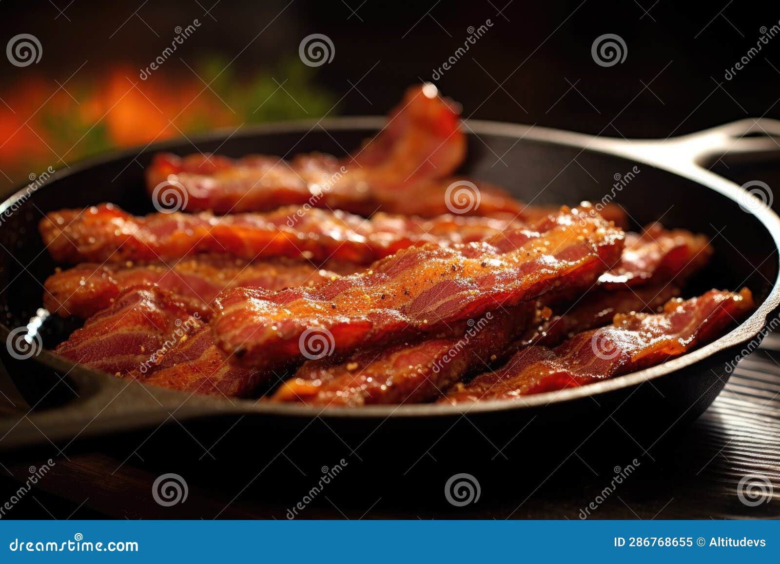 Sizzling Bacon Strips in Non-stick Skillet Stock Image - Image of ...
