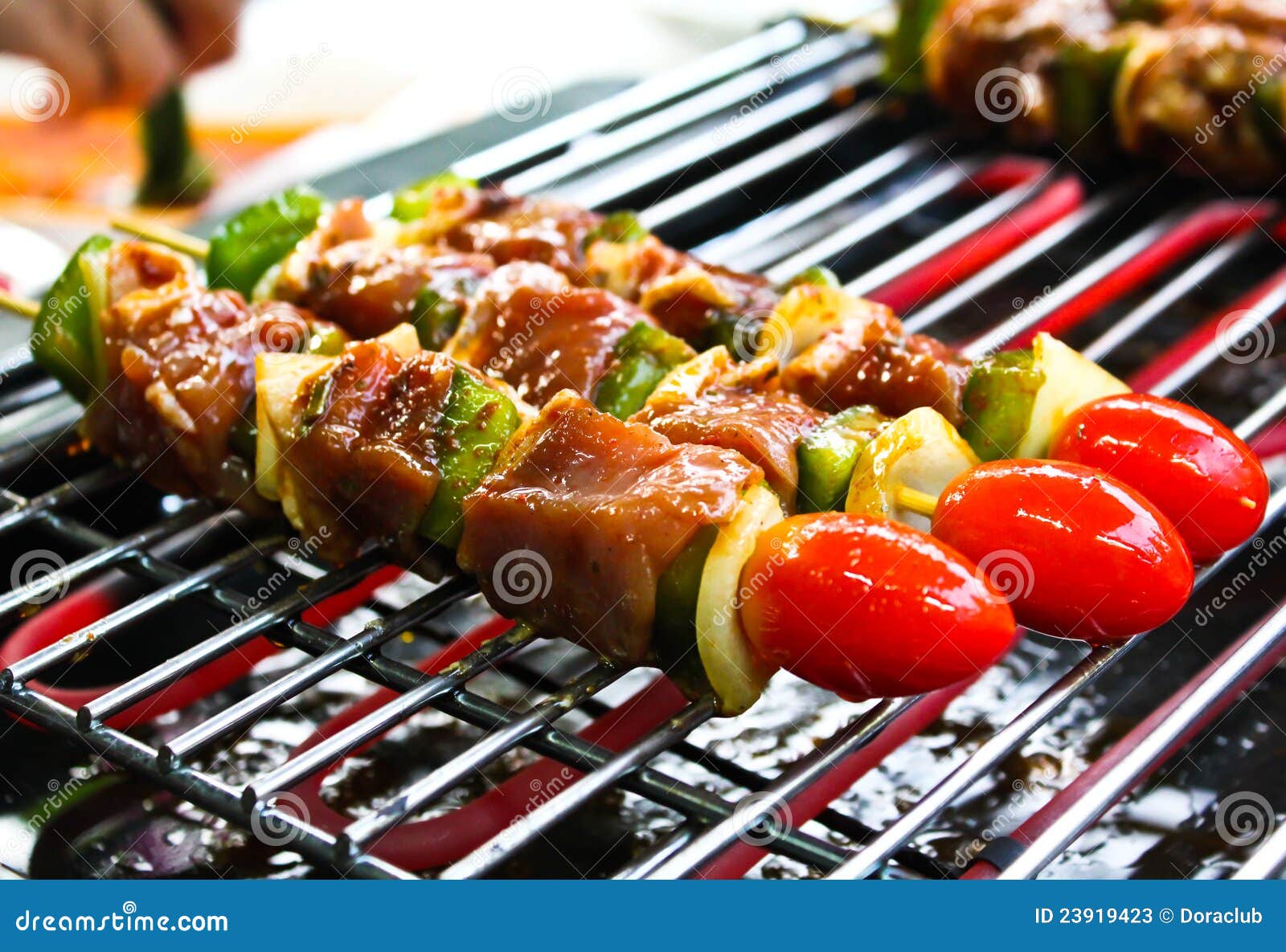 Sizzling Barbecue Sticks with Meat Stock Image - Image of onion, calf ...