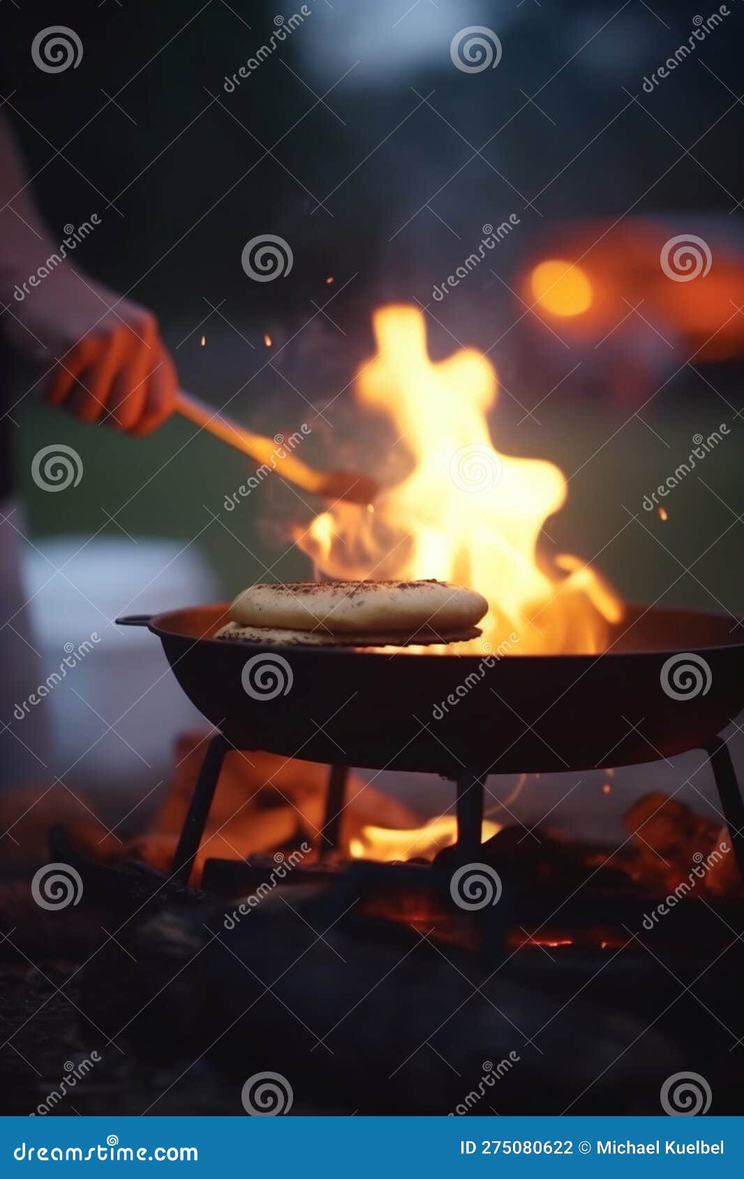 Sizzling Hot: Close-up of Open Flame BBQ at Camping Site Stock Photo ...