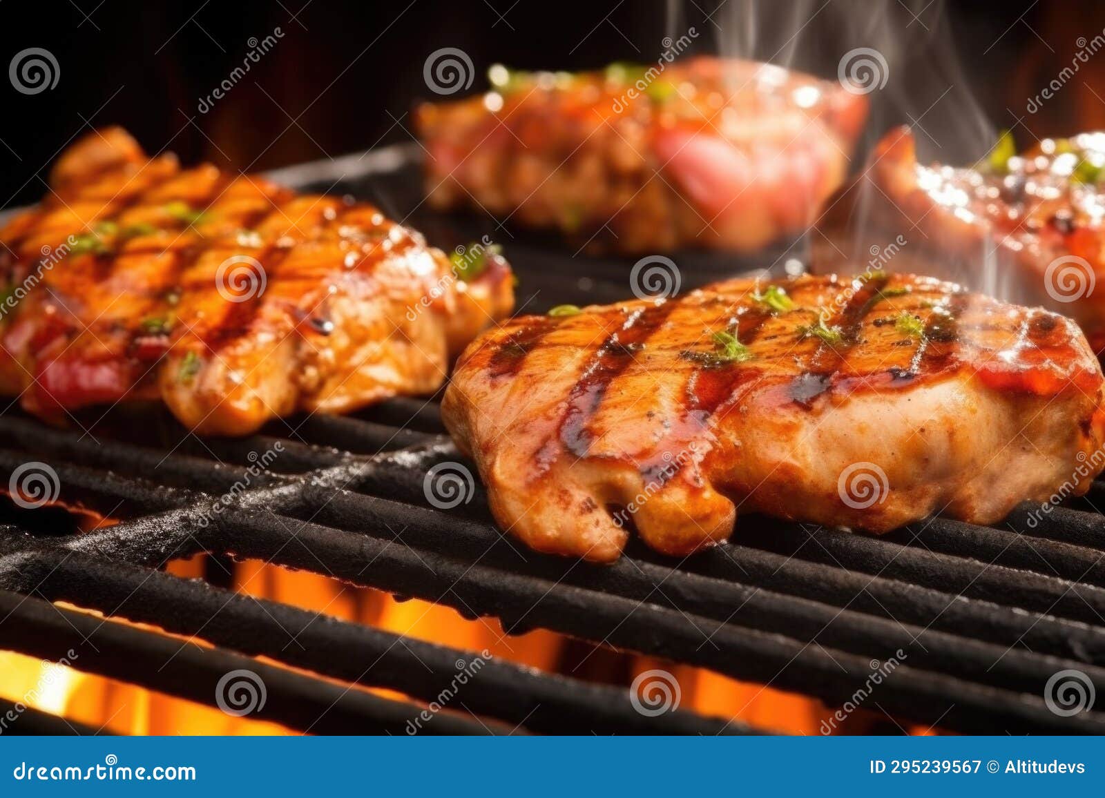 Sizzling Pork Chops on a Hot Griddle Stock Image - Image of pork ...
