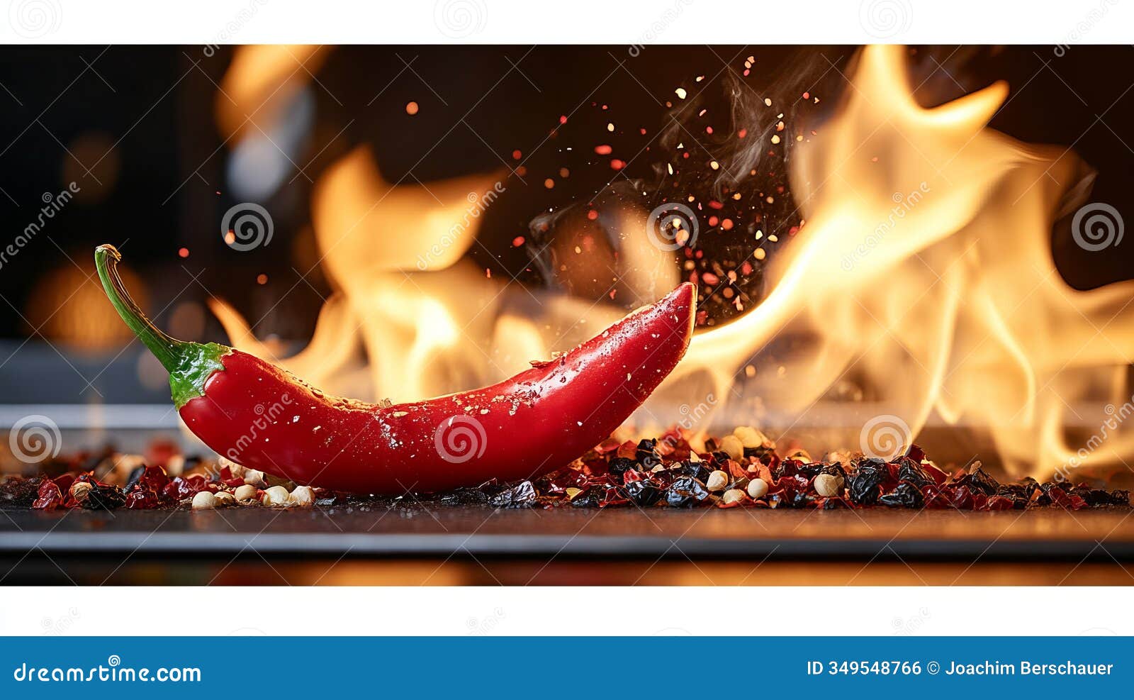 Sizzling Red Chili Pepper with Fiery Spice Elements Stock Illustration ...