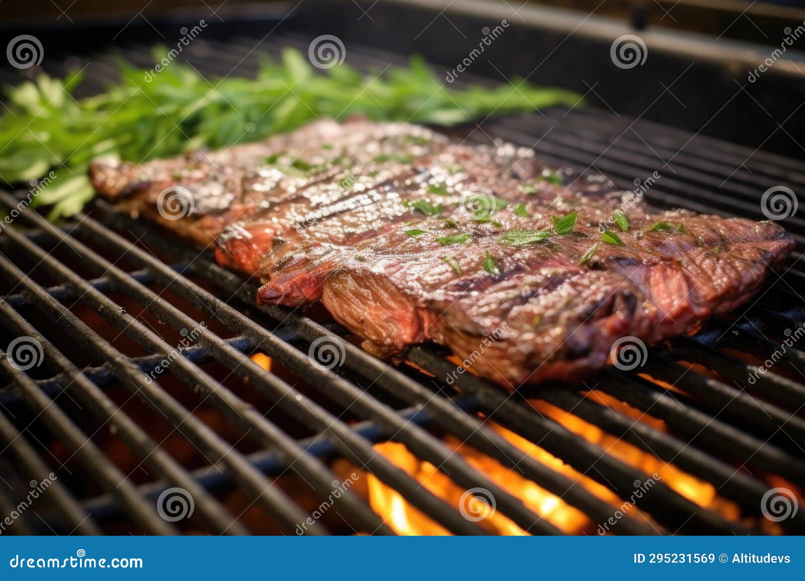 Sizzling Skirt Steak on Backyard Grill Stock Image - Image of cooking ...