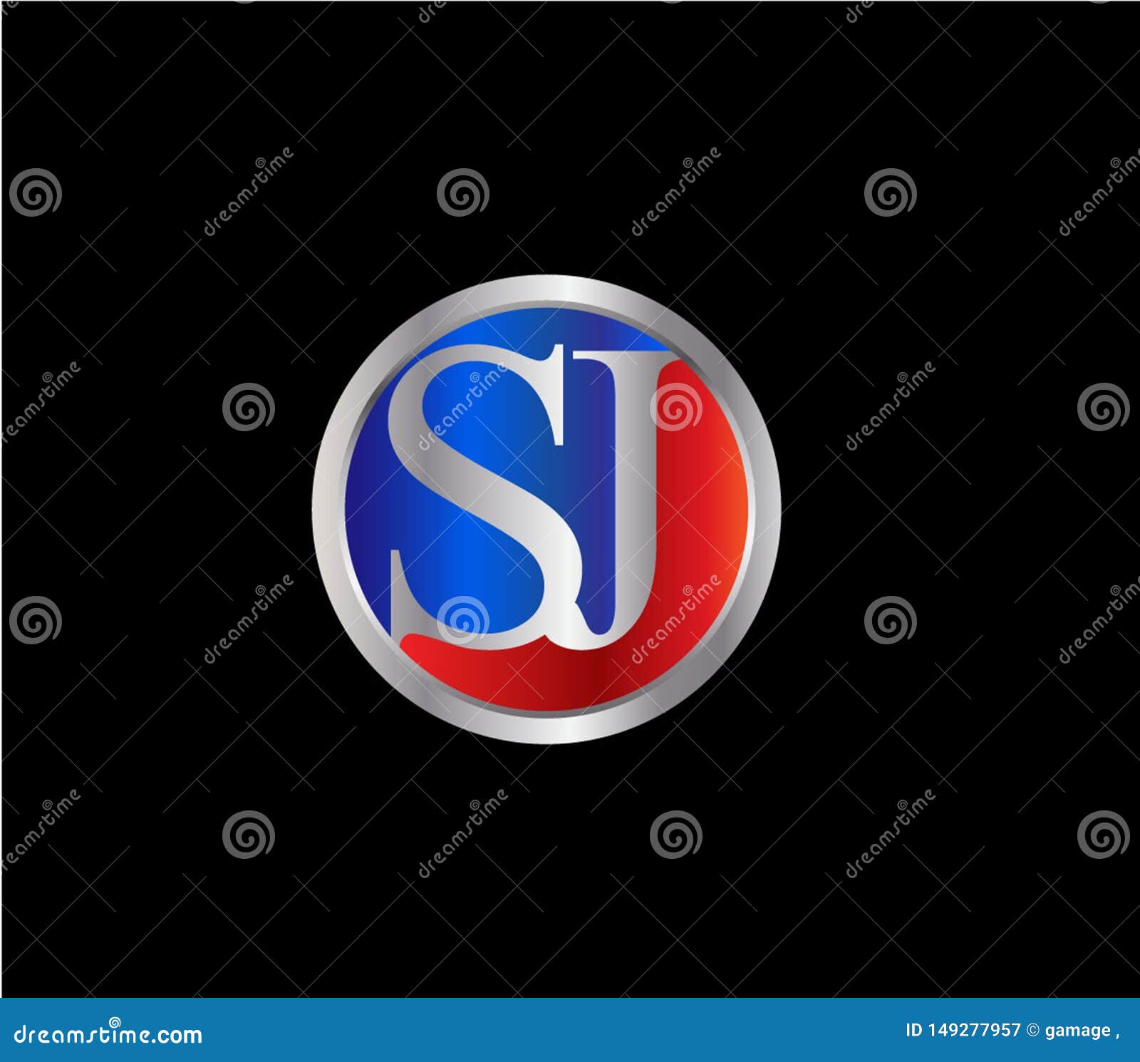 SJ Initial Circle Shape Red Blue Silver Color Later Logo Design Stock ...