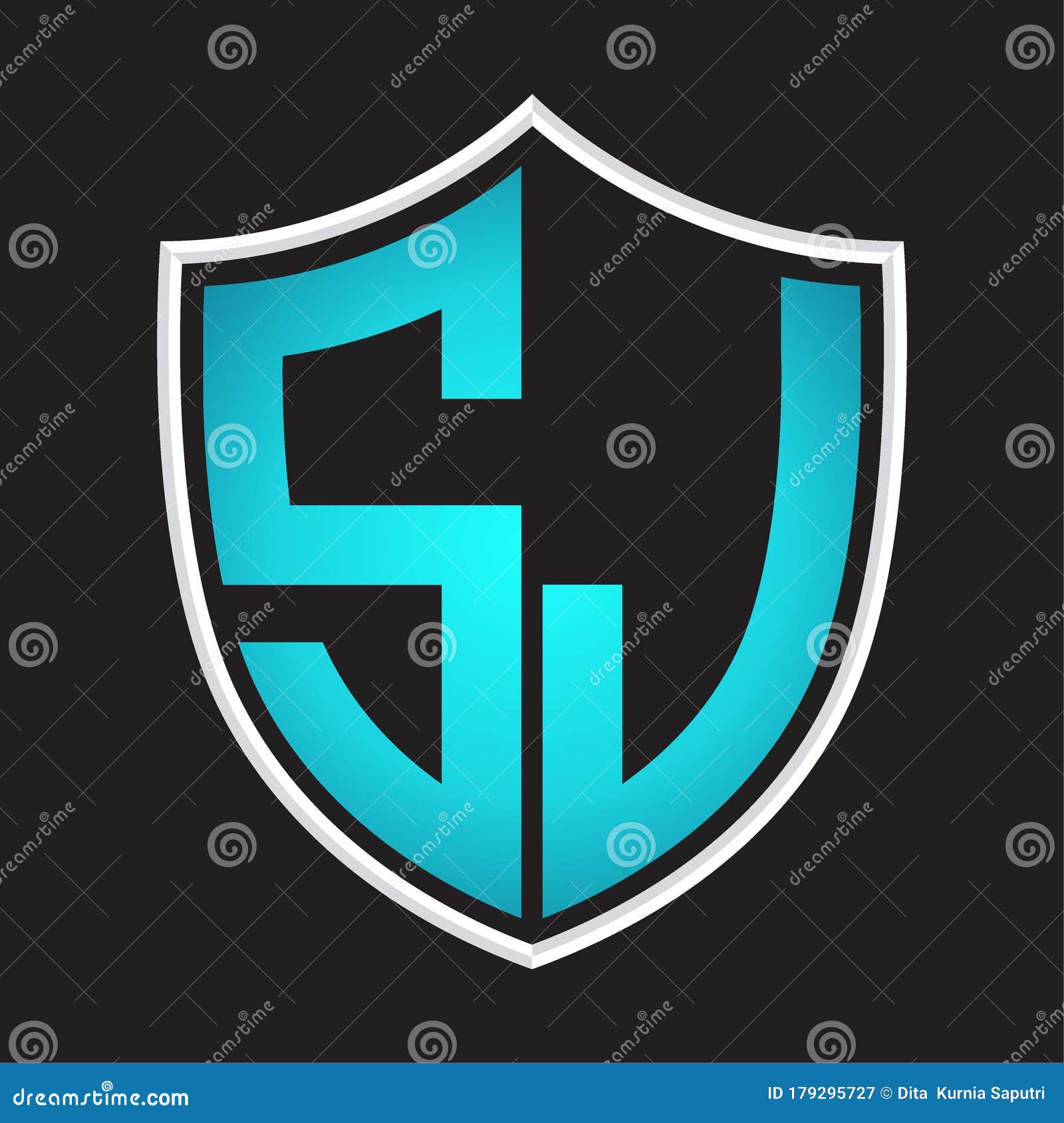 SJ Logo Monogram with Shield Shape Isolated Blue Colors on Outline ...