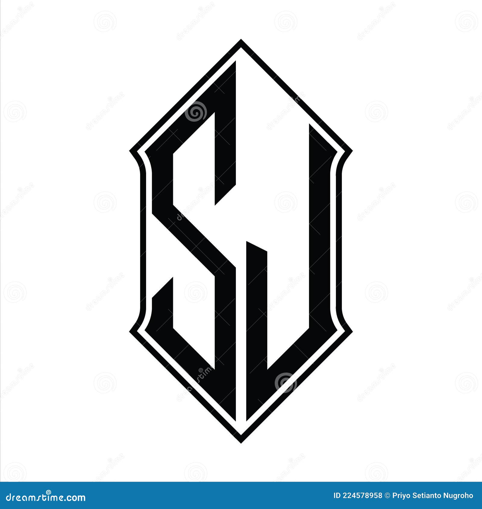SJ Logo Monogram with Shieldshape and Outline Design Template Vector ...
