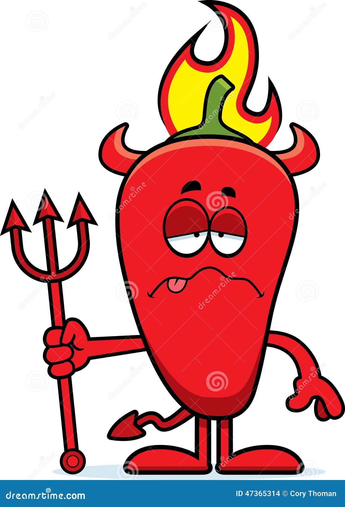 Sjuk Tecknad Film Chili Pepper Devil Vektor Illustrationer ...