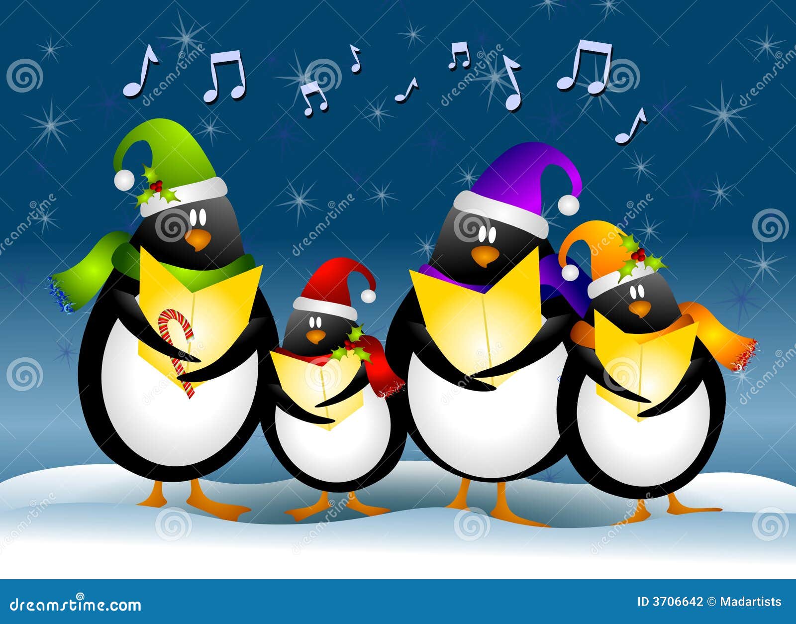 Sjunga för julpingvin stock illustrationer. Illustration av ferie - 3706642