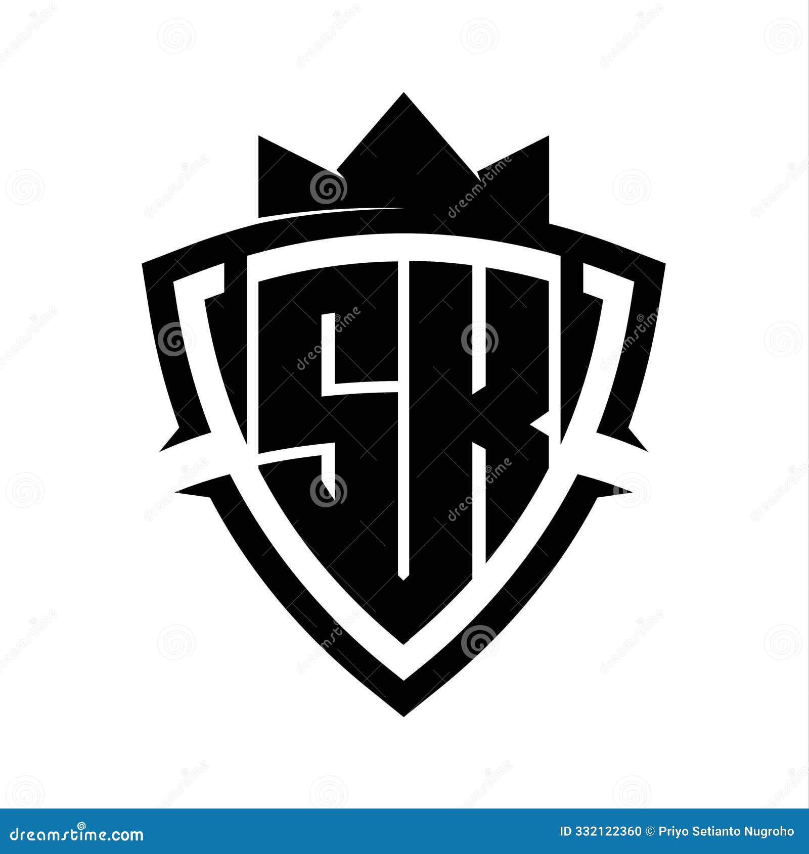 SK Letter Bold Monogram Triangle Curve Shield Shape with Crown Black ...