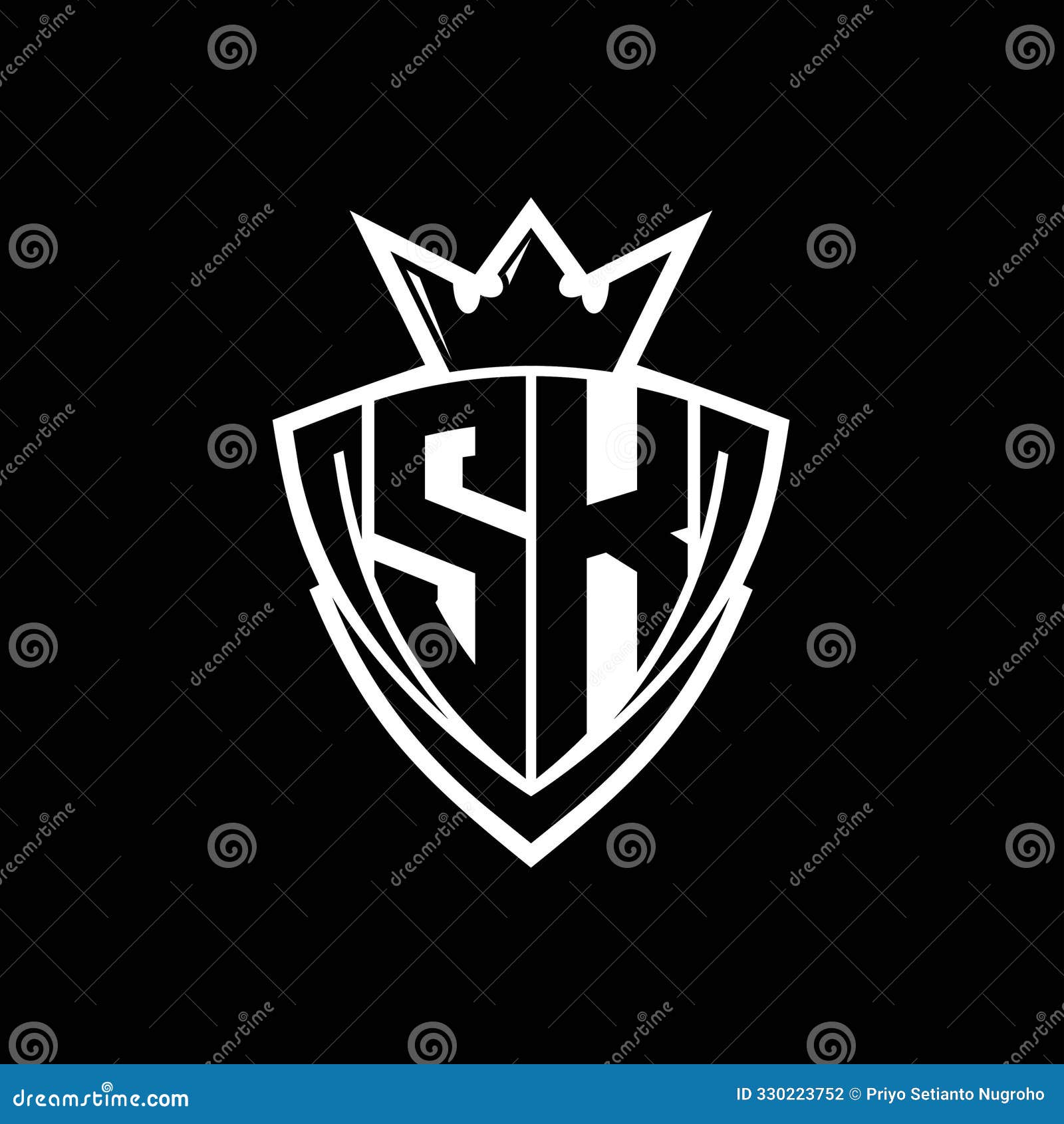 SK Letter Logo with Sharp Triangle Shield Shape with Crown Inside White ...