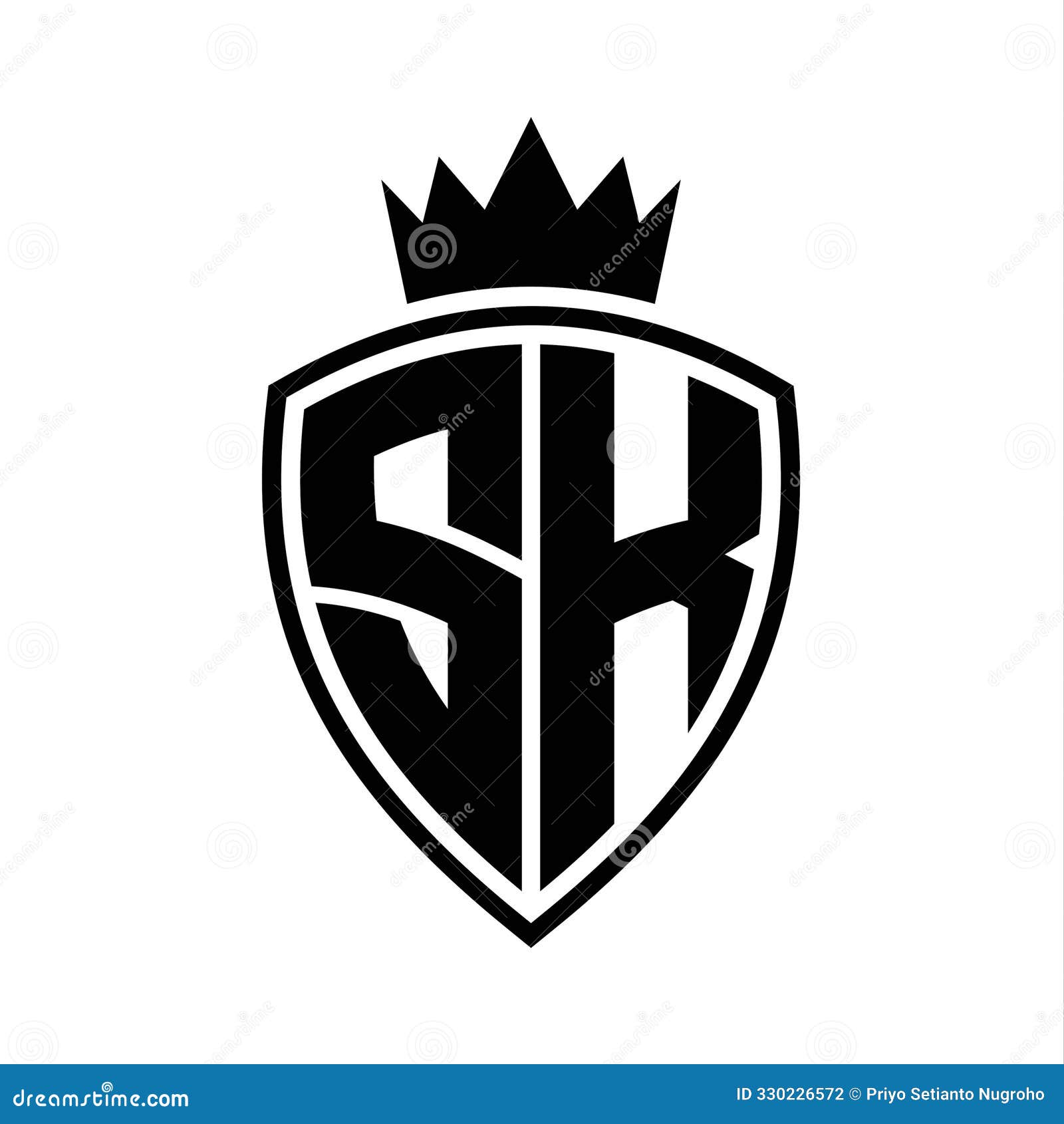 SK Letter Monogram Shield and Crown Outline Shape with Black and White ...
