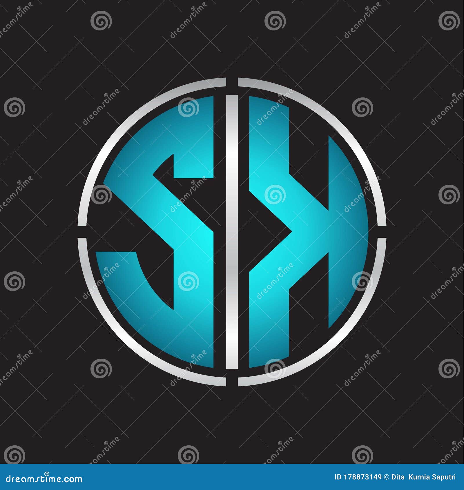 SK Logo Initial with Circle Line Cut Design Template on Blue Colors ...