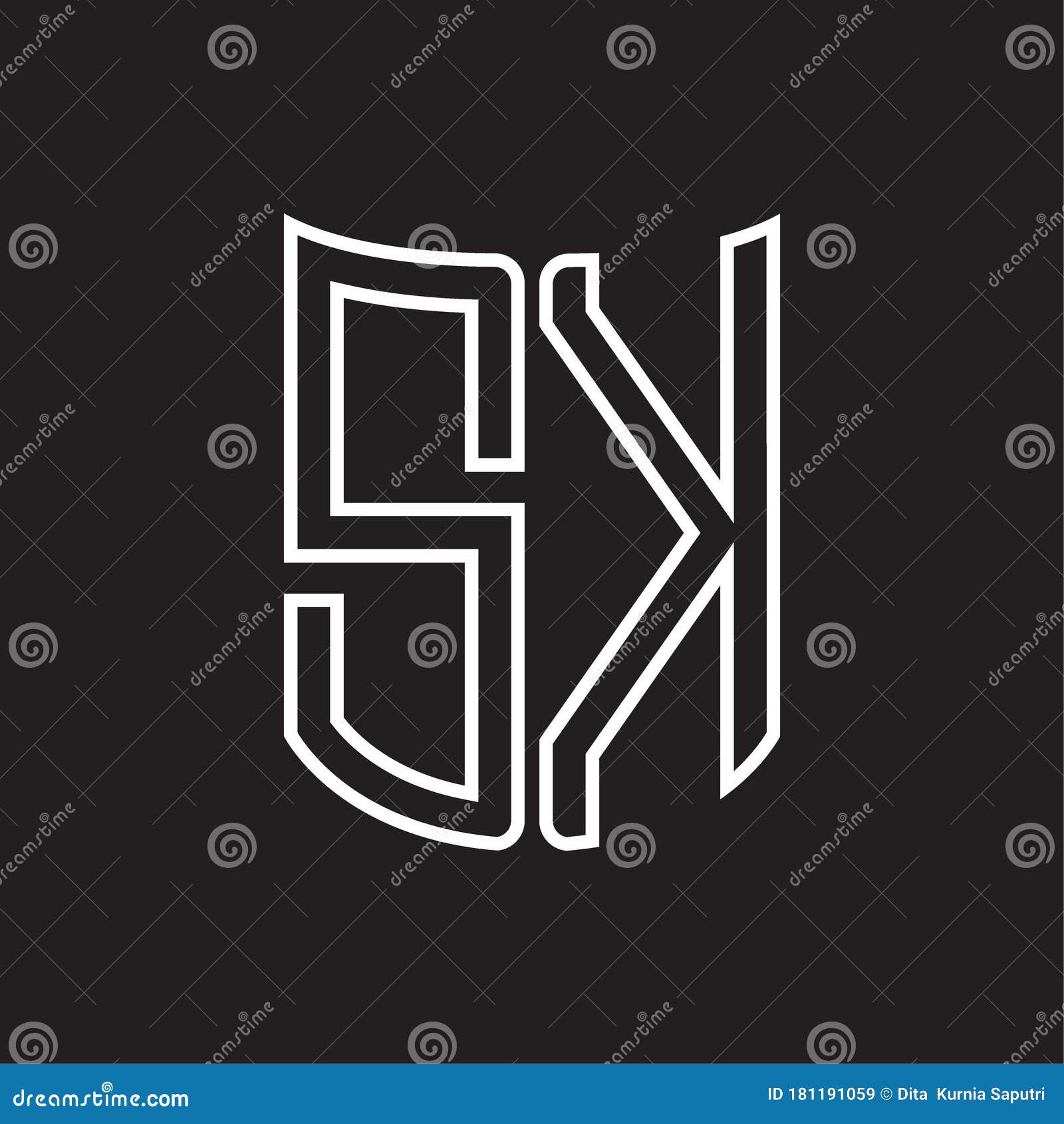 SK Logo Monogram with Ribbon Style Outline Design Template Stock Vector ...