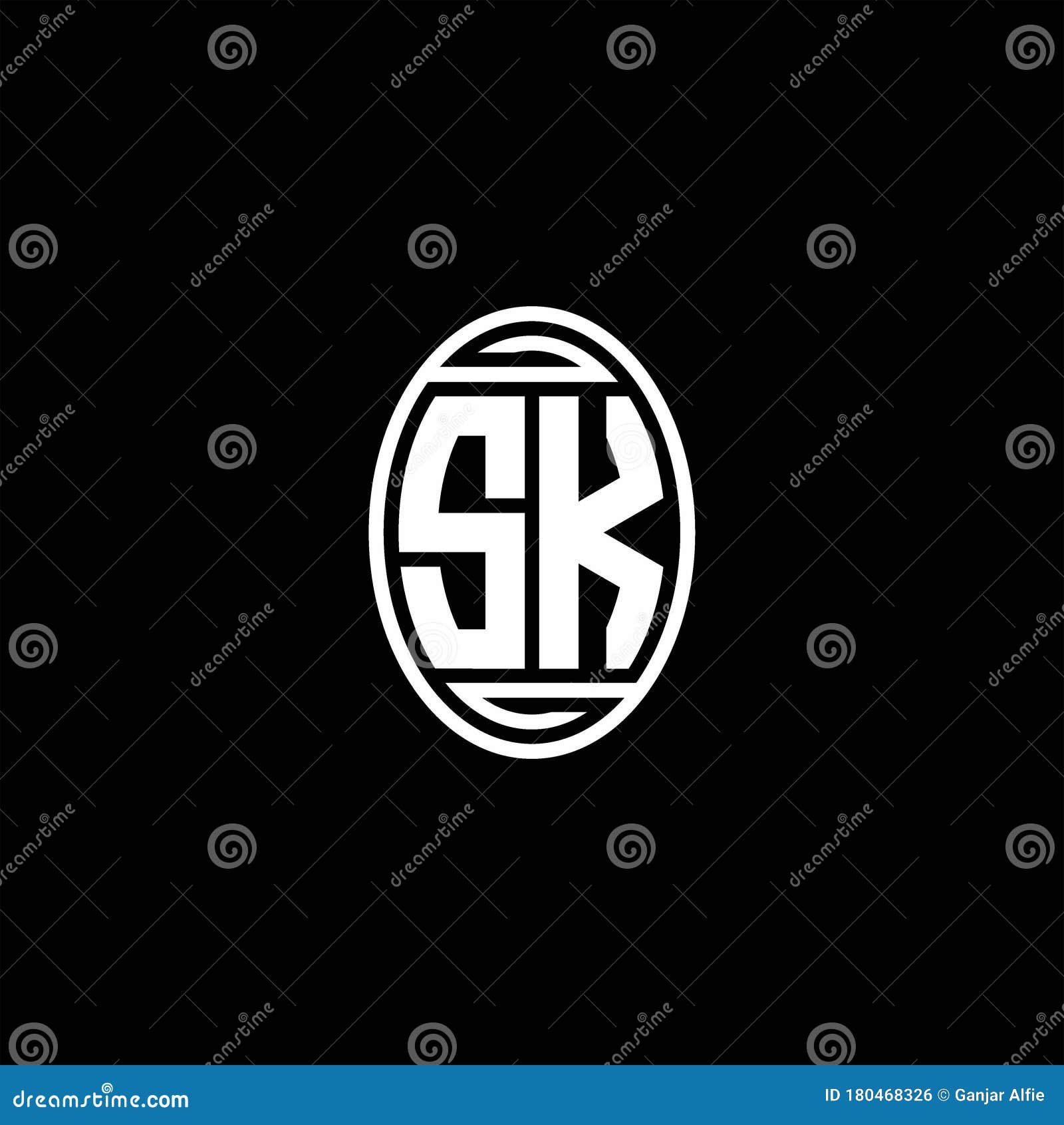 SK Monogram Logo Isolated on Oval Rotate Shape Stock Vector ...
