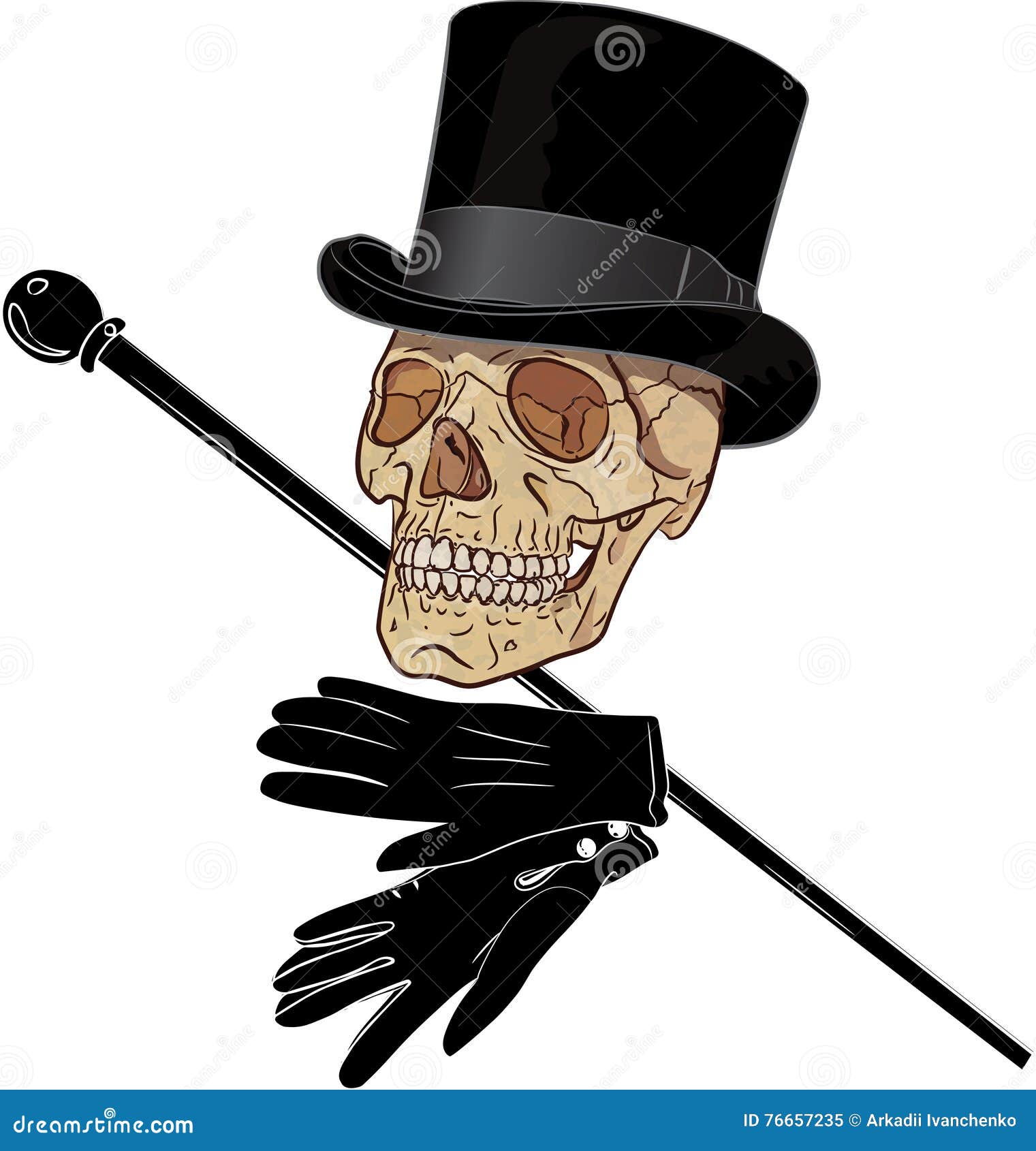 Skallen i cylinderhatt vektor illustrationer. Illustration av käke ...