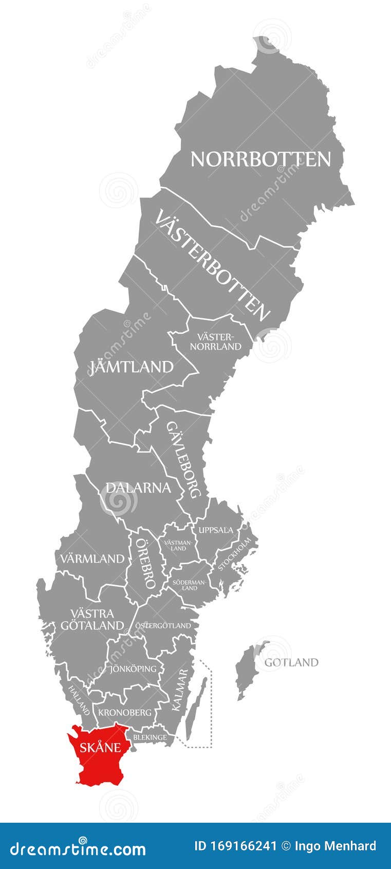 Skane Red Highlighted in Map of Sweden Stock Illustration ...
