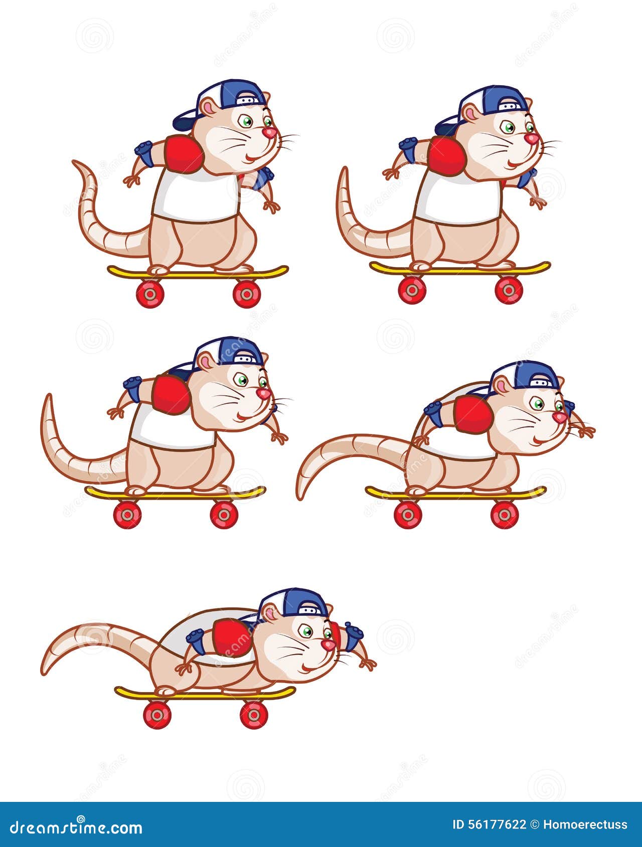 Skate Board Rat Crouching Sprite Vector Illustration | CartoonDealer ...