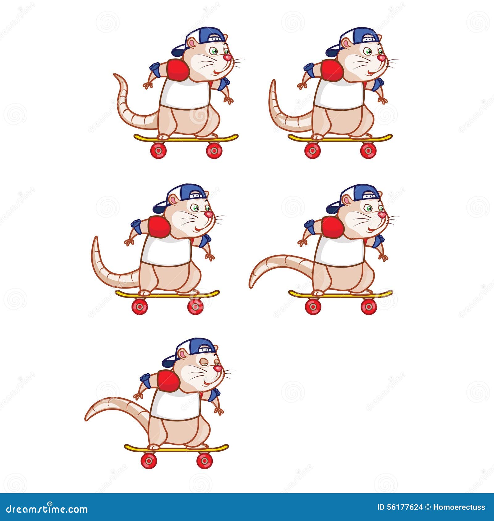 Skate Board Rat Crouching Sprite Vector Illustration | CartoonDealer ...